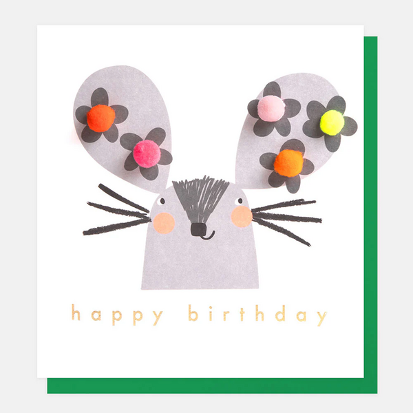 Happy Birthday Mouse Pom Pom Card - Paper Tiger