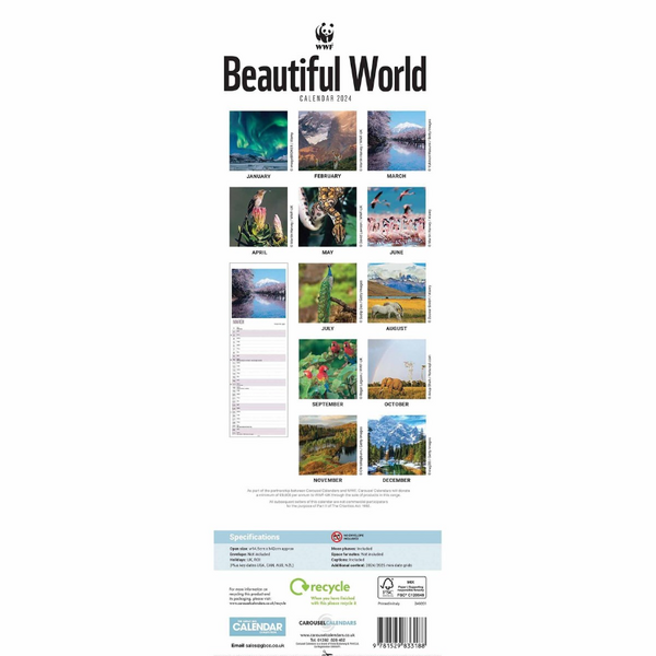 WWF Beautiful World Slim Calendar 2024 - Paper Tiger