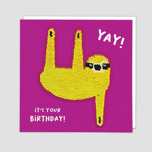 Yay It’s Your Birthday Sloth Sequin Patch Card - Paper Tiger