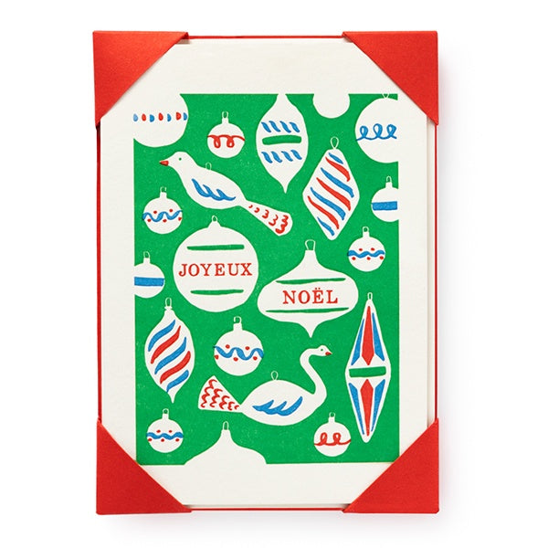 Joyeux Noel Bauble Pack of 5 Christmas Cards - Paper Tiger