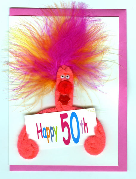 Puffy Happy 50th Birthday Card - Paper Tiger