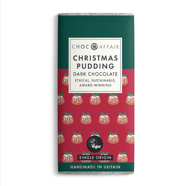Choc Affair Christmas Pudding Dark Chocolate Bar 90g - Paper Tiger
