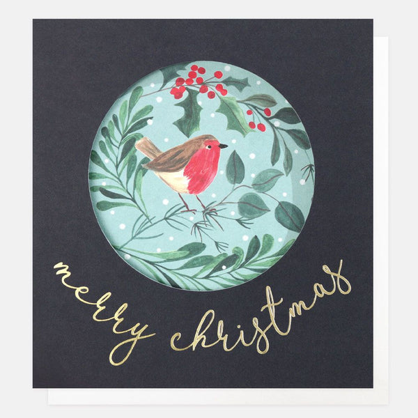 Happy Christmas Cut Out Robin In Foliage Card - Paper Tiger