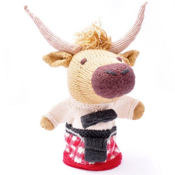 Scottish Highland Cow in Red Kilt Hand Puppet - Paper Tiger