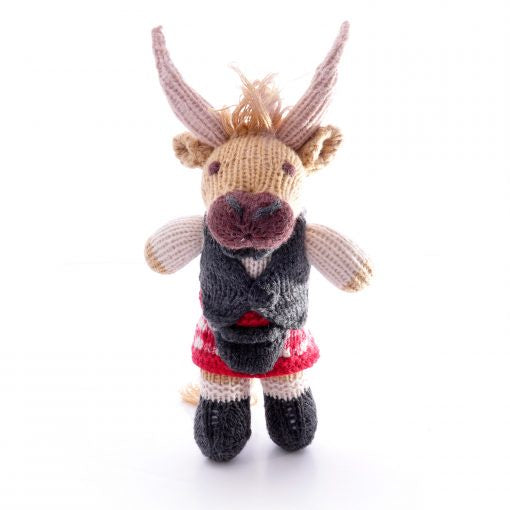 Knitted Highland Cow with Red Kilt - Paper Tiger