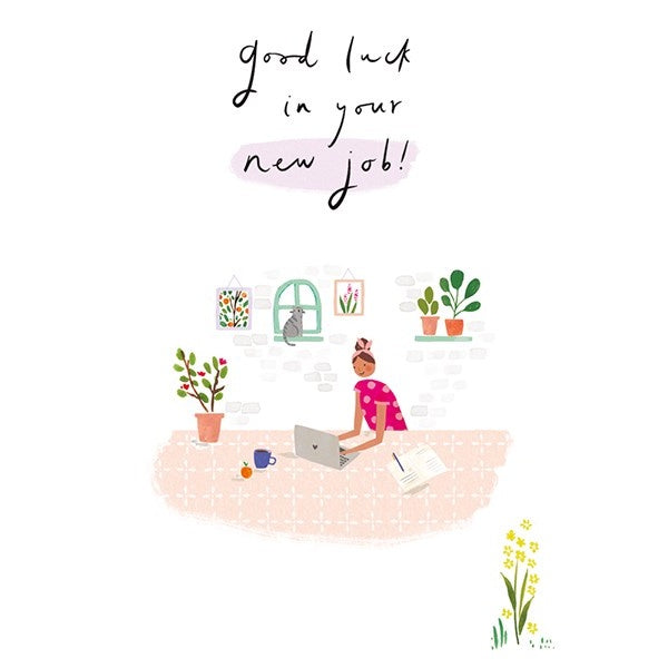 New Job Lady on Laptop Card - Paper Tiger