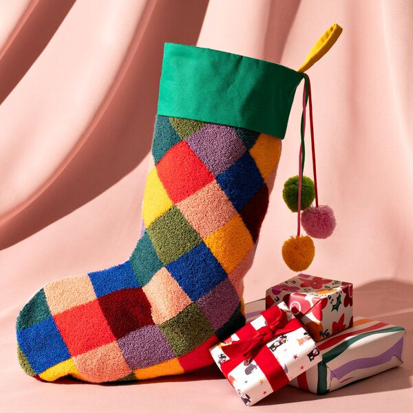 Raspberry Blossom Checkered Stocking - Paper Tiger