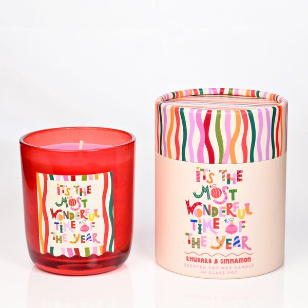 Raspberry Blossom Rhubarb & Cinnamon Glass Candle - Paper Tiger